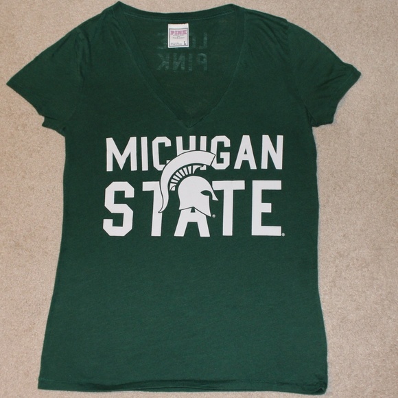 PINK Victoria's Secret | Tops | Pink Michigan State Vneck Tshirt Large ...